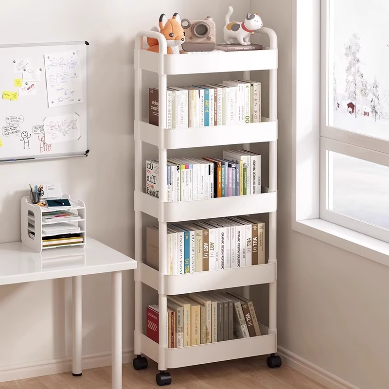 书架小推车置物架阅读书柜带轮落地可移动家用简易多层零食收纳架_虎窝淘