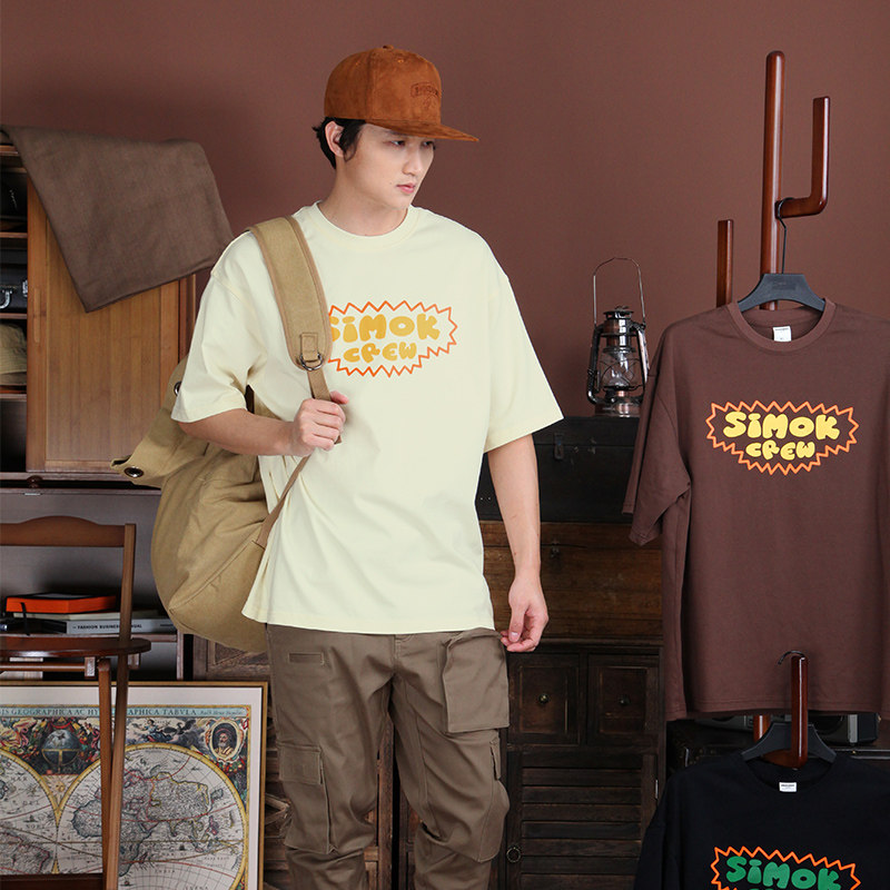 【SIMOK官方店】国潮休闲重磅街头无性别T恤滑板夏季宽松纯棉短袖_虎窝淘
