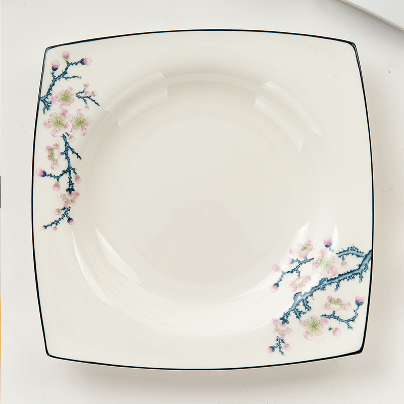 金岚玉骨瓷9英寸方形深盘菜盘子家用大汤盘意面摆台昆仑9吋深盘_虎窝淘