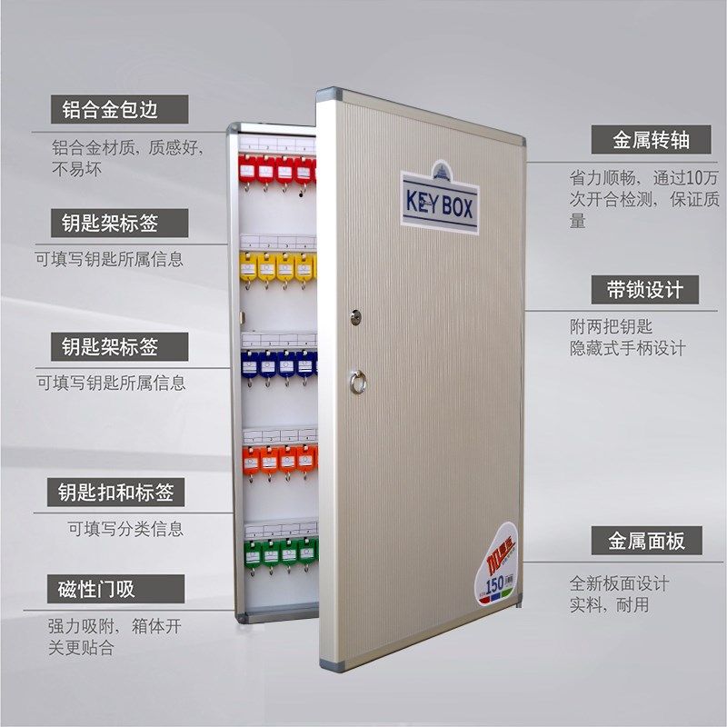 杰丽斯钥匙箱加厚铝合金壁挂式24.32.48.72.96.120.150位钥匙柜汽车房产中介钥匙收纳盒管理箱锁匙箱_虎窝淘