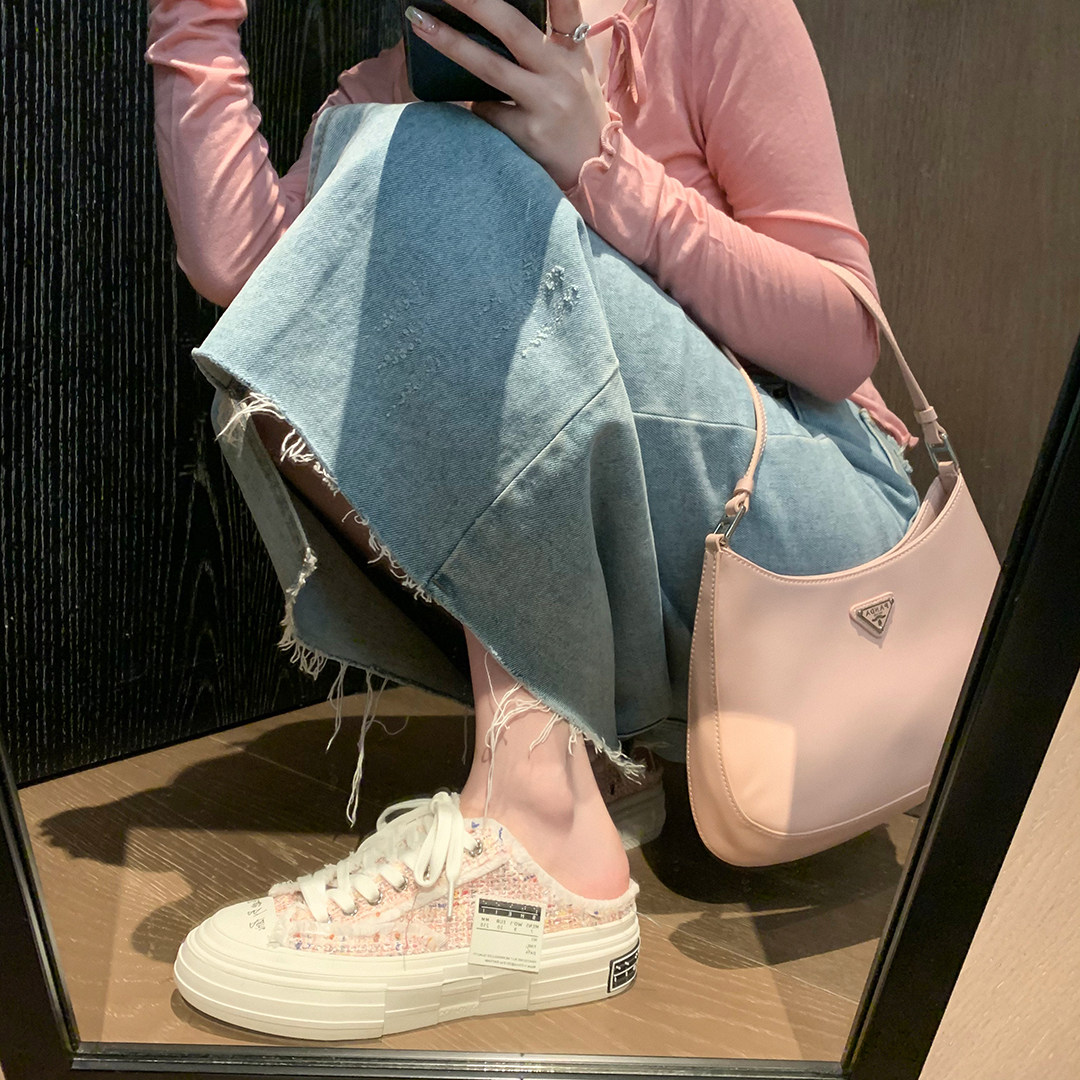 【sheii苏茵茵】乞丐鞋2022新款须边半拖板鞋增高厚底休闲帆布鞋 - 价格217.71