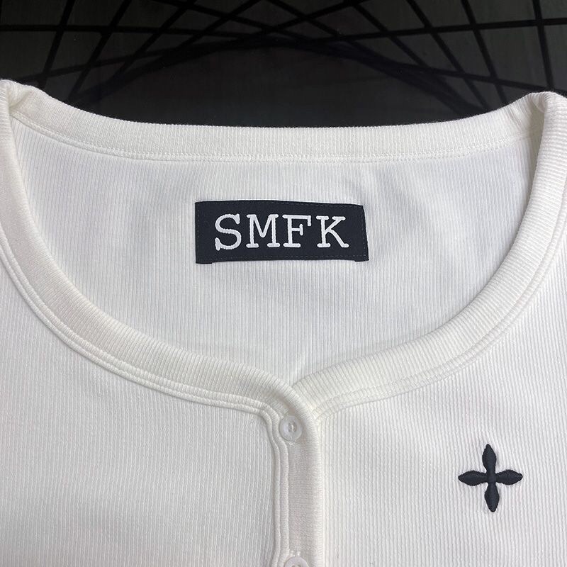 22352【最高版本实拍现货】SMFK十字花复古开衫弹力螺纹短袖上衣_虎窝淘