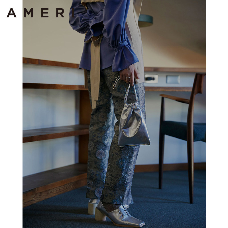 AMERI春季UNDRESSED系列定制面料高腰复古宫廷收腿裤02120860490_虎窝淘