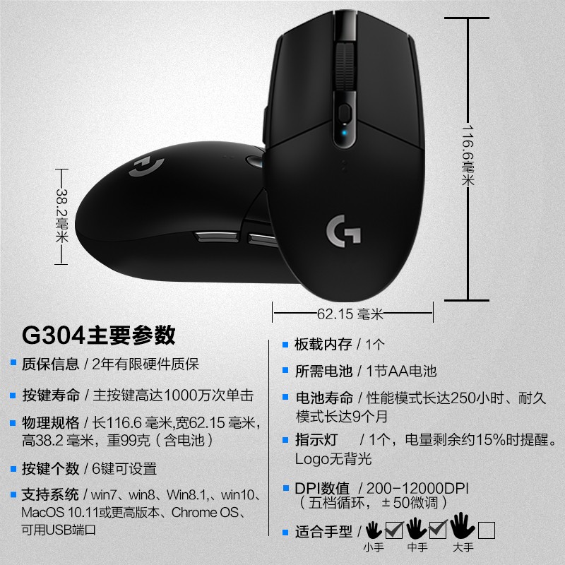 罗技（G）G304 LIGHTSPEED无线鼠标电竞游戏宏编程吃鸡cf鼠标lol_虎窝淘