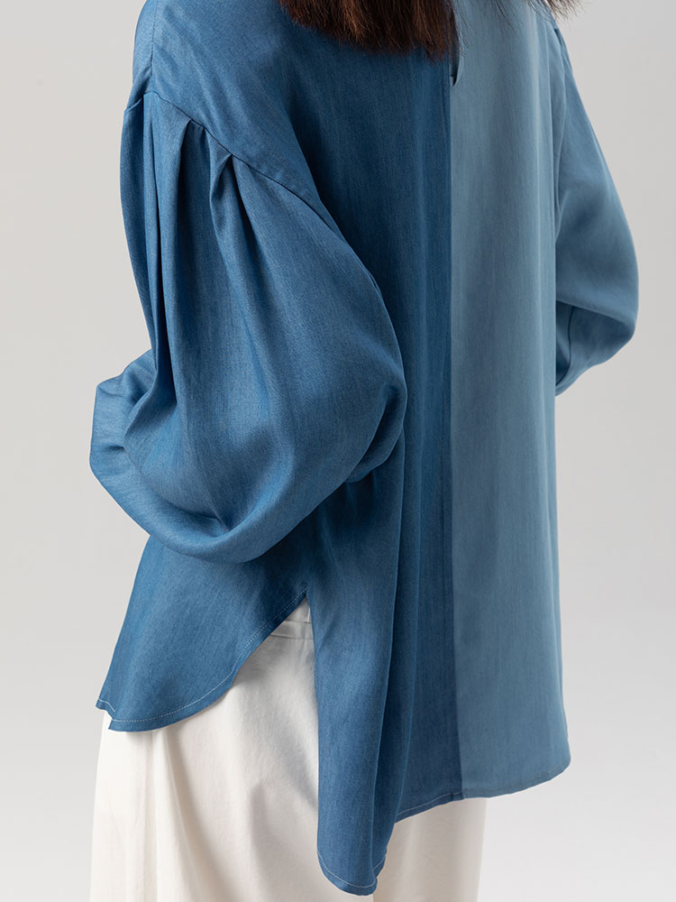 Fabrique宽松拼色衬衫新款女设计感小众复古高级感衬衣_虎窝淘