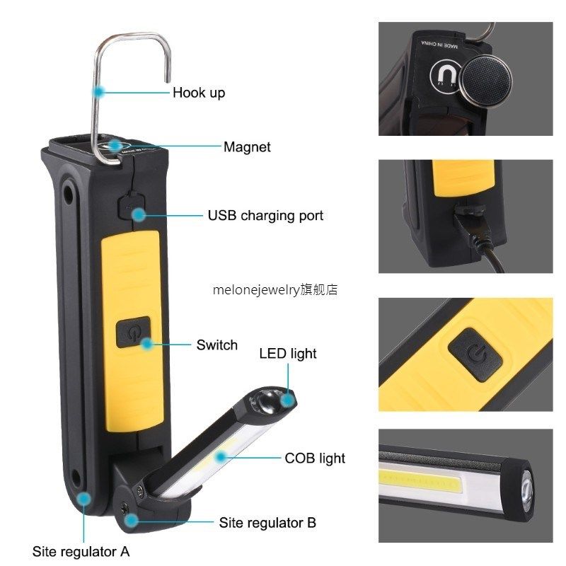 Led portable spotlight 3000LM usb rechargeable foldable work_虎窝淘