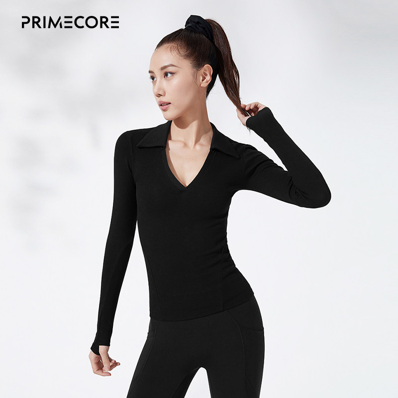PRIMECORE丨P.C RIB复古翻领修身长袖上衣运动T恤女 TW8-FCRS_虎窝淘