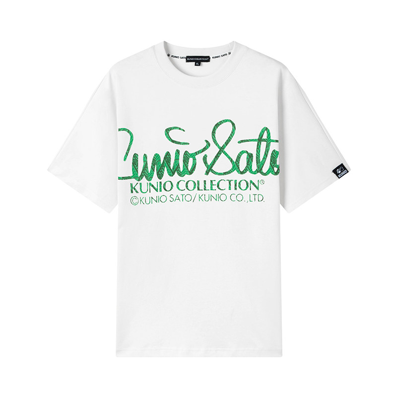 KUNIO佐藤邦雄夏季新款插画渐变LOGO印花宽松情侣短袖T恤男女同款_虎窝淘