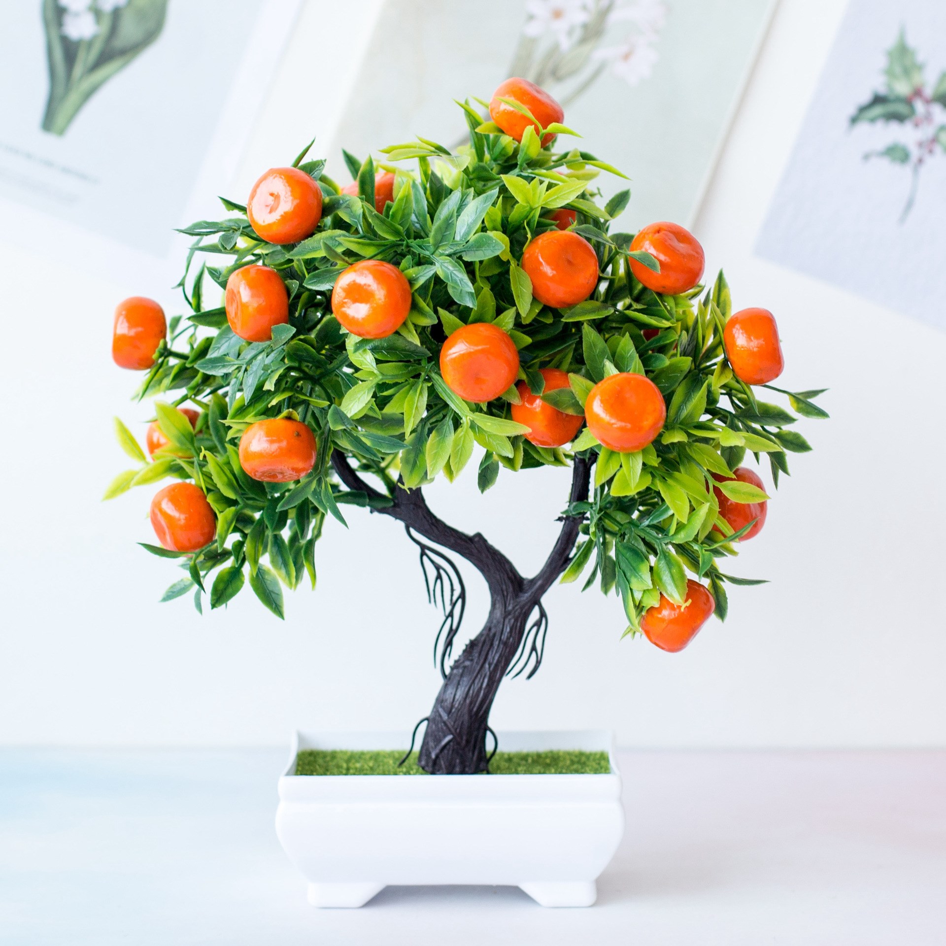 Bonsai Artificial Plants Mandarin Orange blooming Fruit Tree_虎窝淘