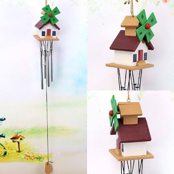 Creative Log Cabin Wind Chimes Student Bedroom Color Wooden_虎窝淘