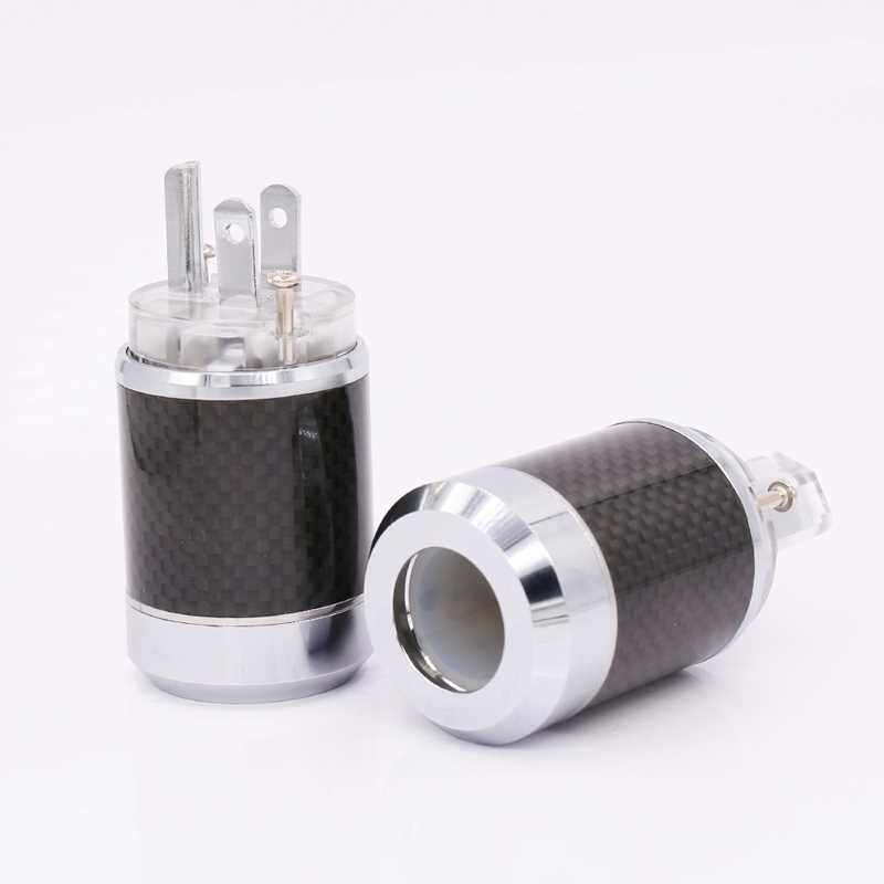 One Pair Carbon Fiber Rhodium Plated US AC Power Plug Connec_虎窝淘