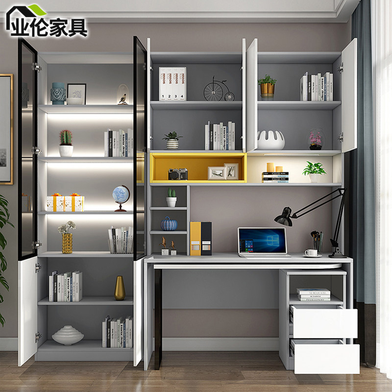旋转书桌书架一体桌家用台式办公桌电脑桌书柜组合学生学习桌3L3_虎窝淘