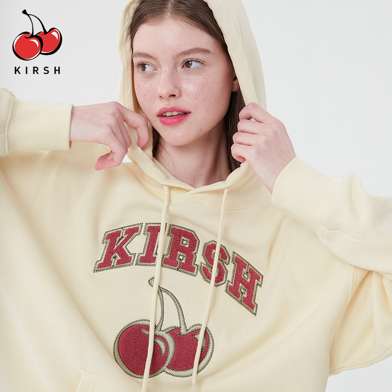 kirsh秋冬新款大樱桃LOGO字母刺绣卫衣宽松设计oversize连帽上衣_虎窝淘