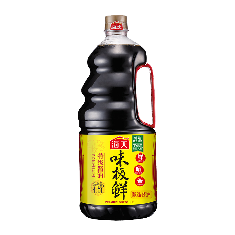 海天味极鲜酱油1.9L/1.28L家庭大瓶凉拌菜调味品酿造特级生抽酱油_虎窝淘