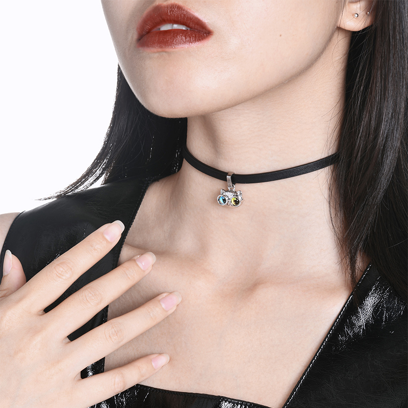 和猫choker项链女甜酷JK小众高级锁骨链狗小猫m项圈皮质颈链颈带_虎窝淘