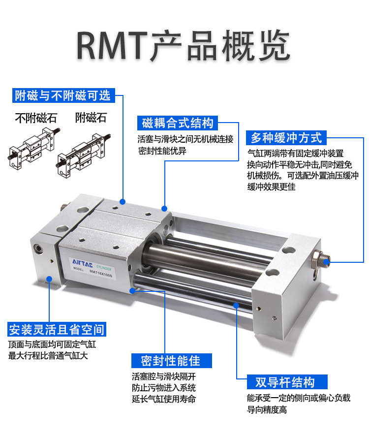 亚德客RMT磁偶式无杆气缸RMTL16/20/25/32/40X100X200X300X400SA_虎窝淘