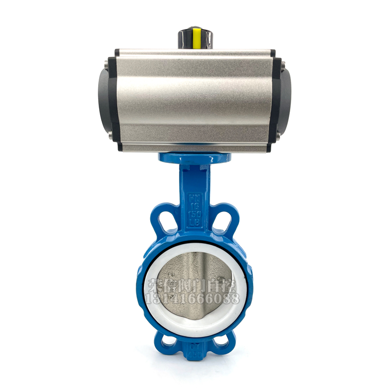 D671F4-16P气动衬氟蝶阀耐酸碱耐腐蚀球墨铸铁对夹式蝶阀DN50 65_虎窝淘