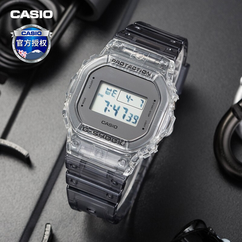 卡西欧手表男GSHOCK新款冰电之韧小方块透明荧光版DW5600SK_虎窝淘