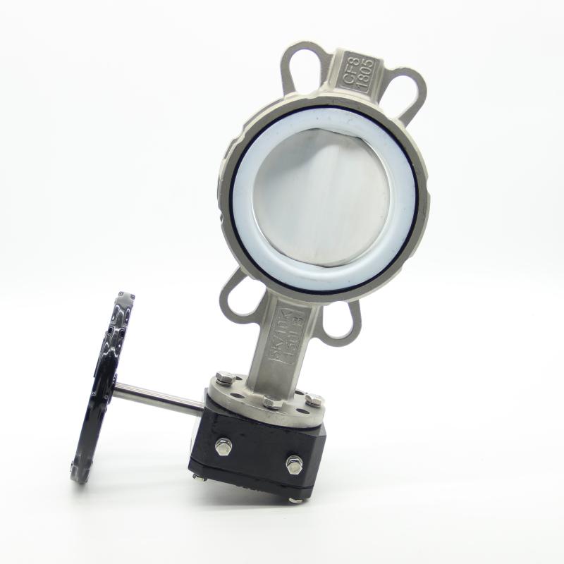 不锈钢全衬四氟手柄涡轮对夹蝶阀D371F4-10/16P四氟PTFE阀板_虎窝淘