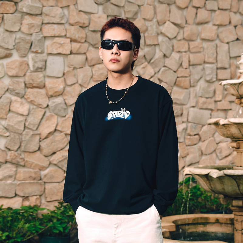 STA长袖情侣体恤美式打底内搭印花发泡国潮T恤