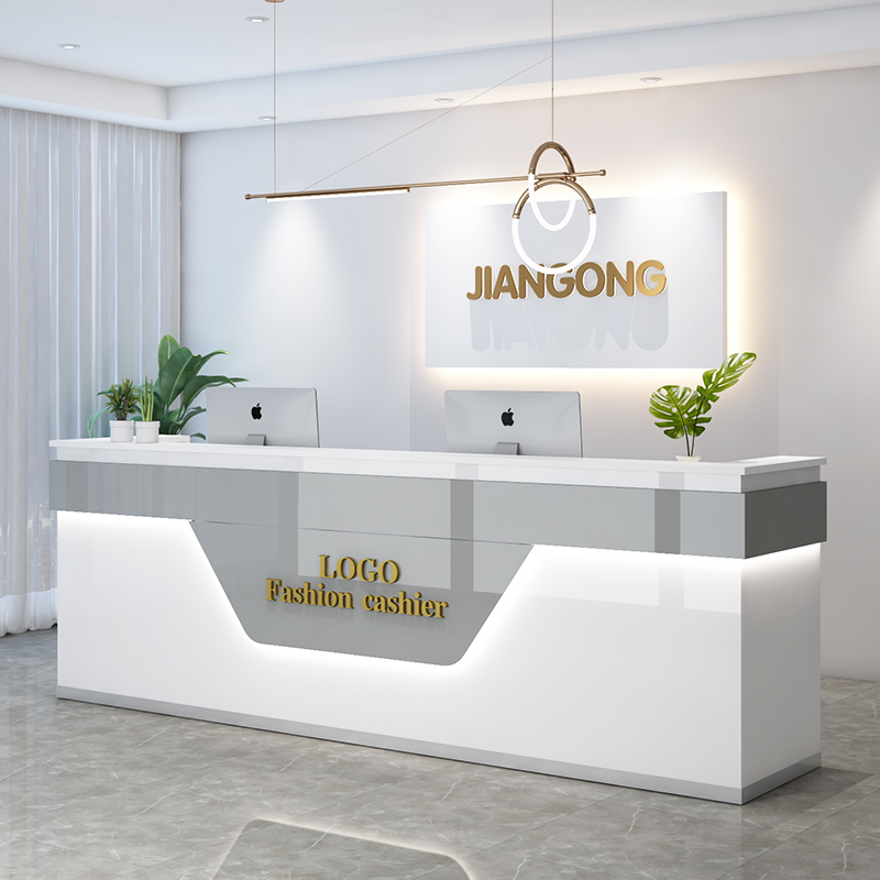 收银台简约现代美容院商用吧台柜轻奢创意定制公司烤漆前台接待台_虎窝淘