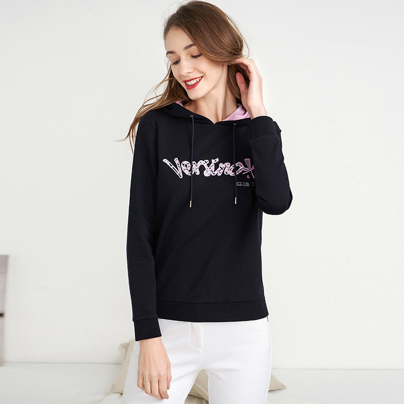 versino梵思诺女装卫衣新款年秋季连帽刺绣春秋款洋气上衣女_虎窝淘