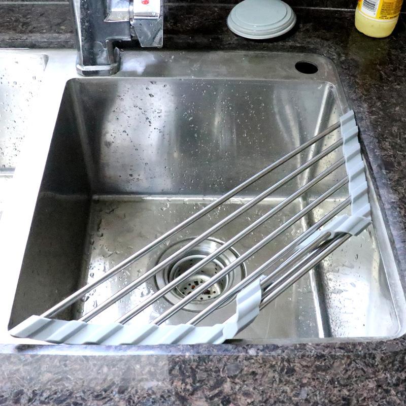 Triangular sink drain rack Roll up drying plate rack drainin_虎窝淘