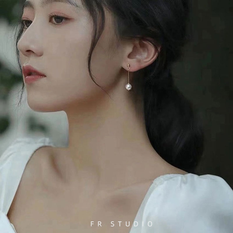 新款珍珠耳饰14K包金耳环女气质百搭长款ins耳坠无耳洞蚊香盘耳夹_虎窝淘