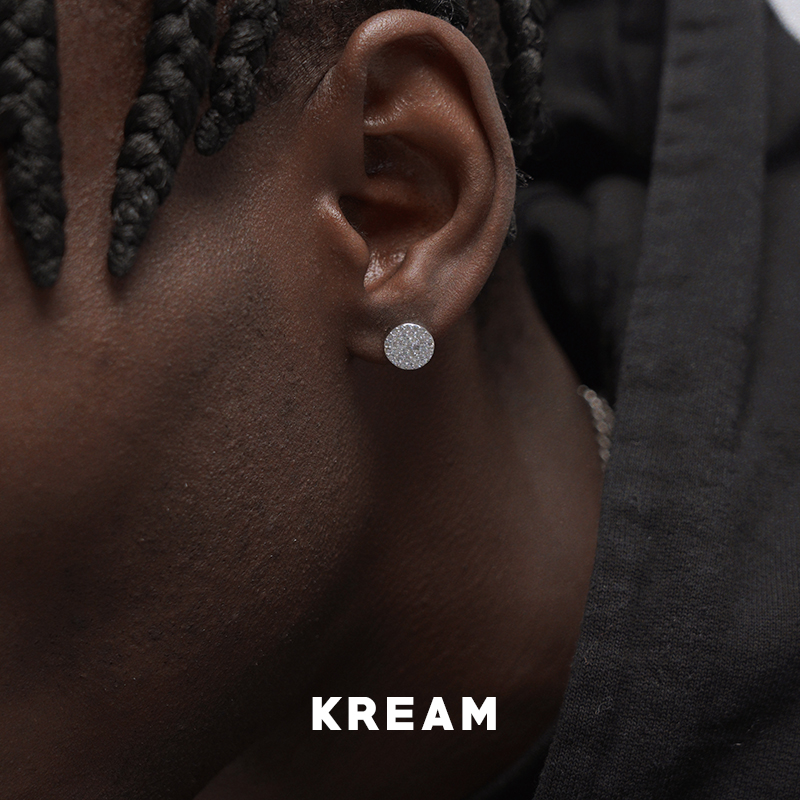 【潮WOO专属】KREAM S925纯银圆碎钻耳钉男嘻哈女同款_虎窝淘