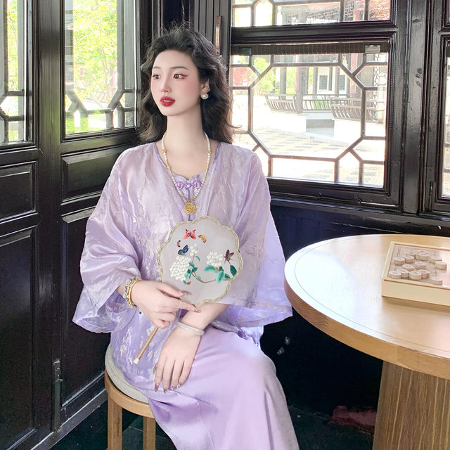 Lujin Homemade Purple Light Gold Hazy Jacquard Chinese Summer Breathable Thin Tops and Shirts ...