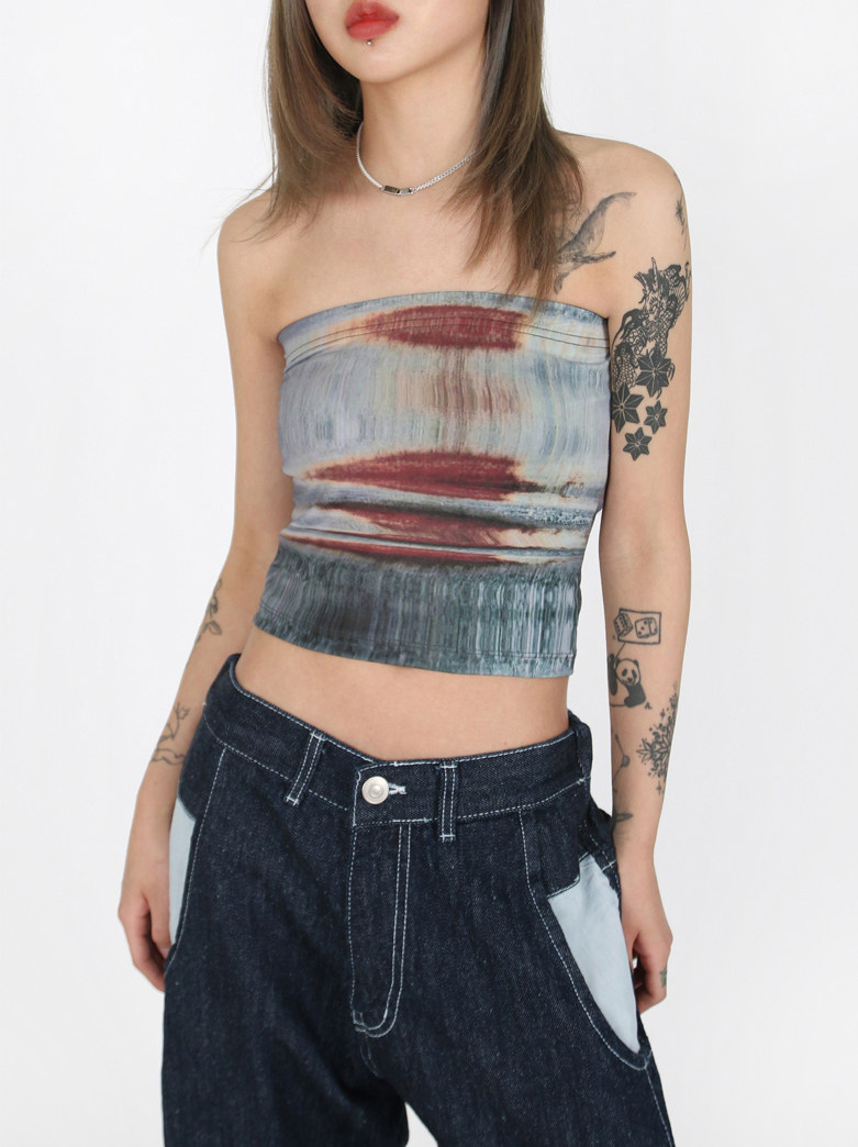 Unique SEI夏季新款高级感纯欲风外穿内搭印花显瘦抹胸裹胸上衣女_虎窝淘