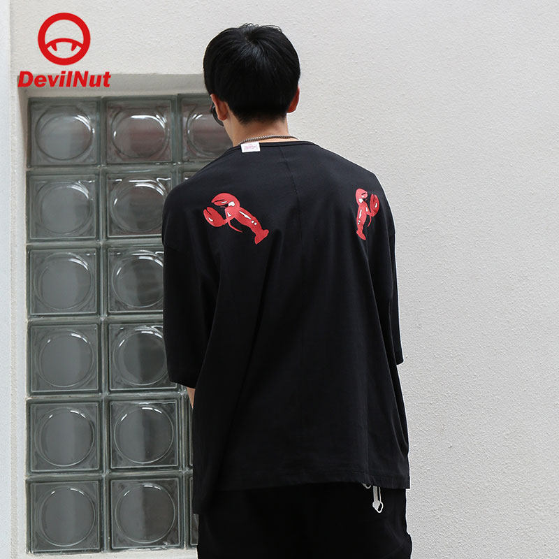 DEVIL NUT恶魔潮牌 DNS 21夏季新款男女情侣短袖T恤小龙虾 STO_虎窝淘