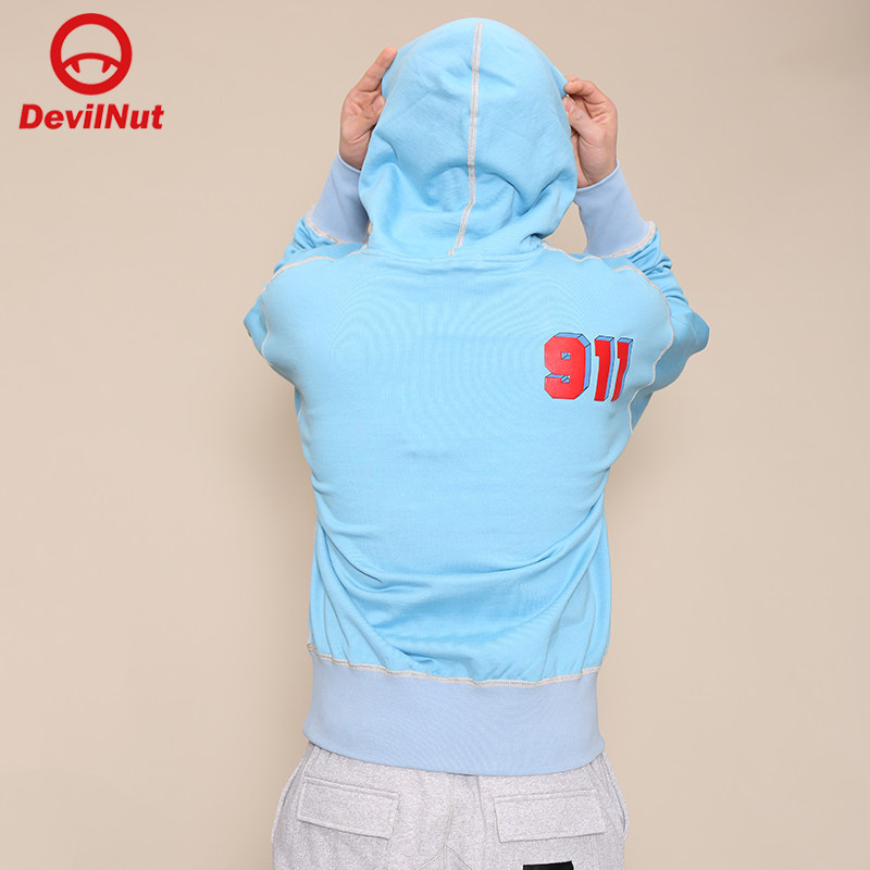 DEVIL NUT潮牌恶魔男女同款 N倒三角复古卫衣(套帽)-消防员 AET_虎窝淘