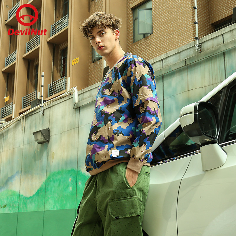 DEVIL NUT潮牌恶魔迷彩宽松圆领卫衣-当季 SNT_虎窝淘