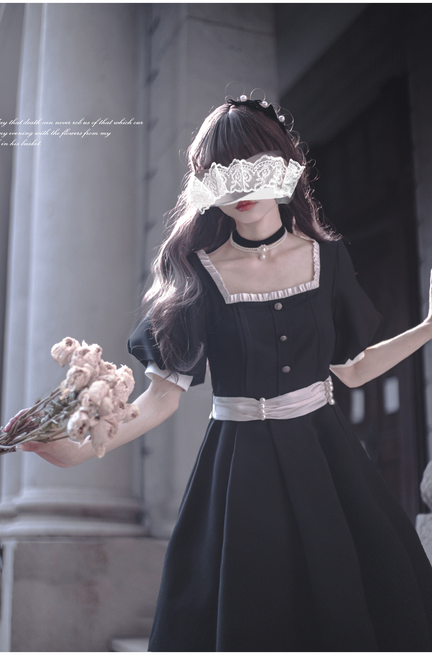 胡桃木JK【随想录】法式复古连衣裙黑色方领优雅显瘦轻lo lolita_虎窝淘