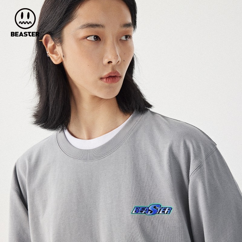 BEASTER官方字母印花国潮经典圆领T恤针织情侣短袖上衣男女同款_虎窝淘