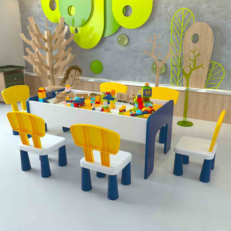 儿童积木桌子多功能兼容乐高积木宝宝拼装益智玩具桌游戏桌实木_虎窝淘