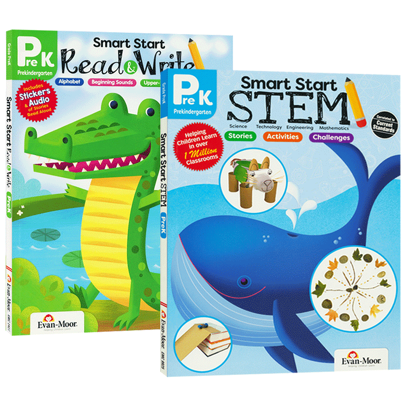 英文原版聪慧启蒙系列英语阅读与写作科学练习册幼儿园小中班 Smart Start Read and Write STEM Grade PreK_虎窝淘