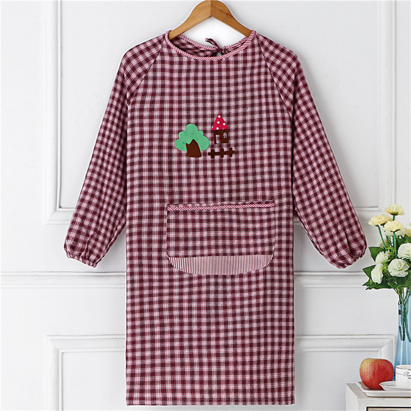 男女围裙家用厨房长袖布围裙韩版可爱防水防油纯棉罩衣大人工作服_虎窝淘