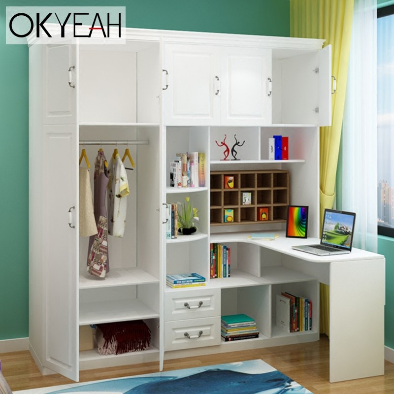 连体书桌柜简约现代转角定制书柜衣柜一体组合柜家用电脑桌学习桌_虎窝淘