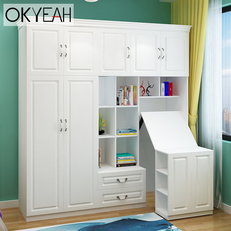 连体书桌柜简约现代转角定制书柜衣柜一体组合柜家用电脑桌学习桌_虎窝淘