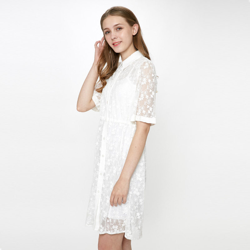 UGIZ夏季新款韩版女装蕾丝镂空假两件纯色简约连衣裙女UBOC710-4_虎窝淘