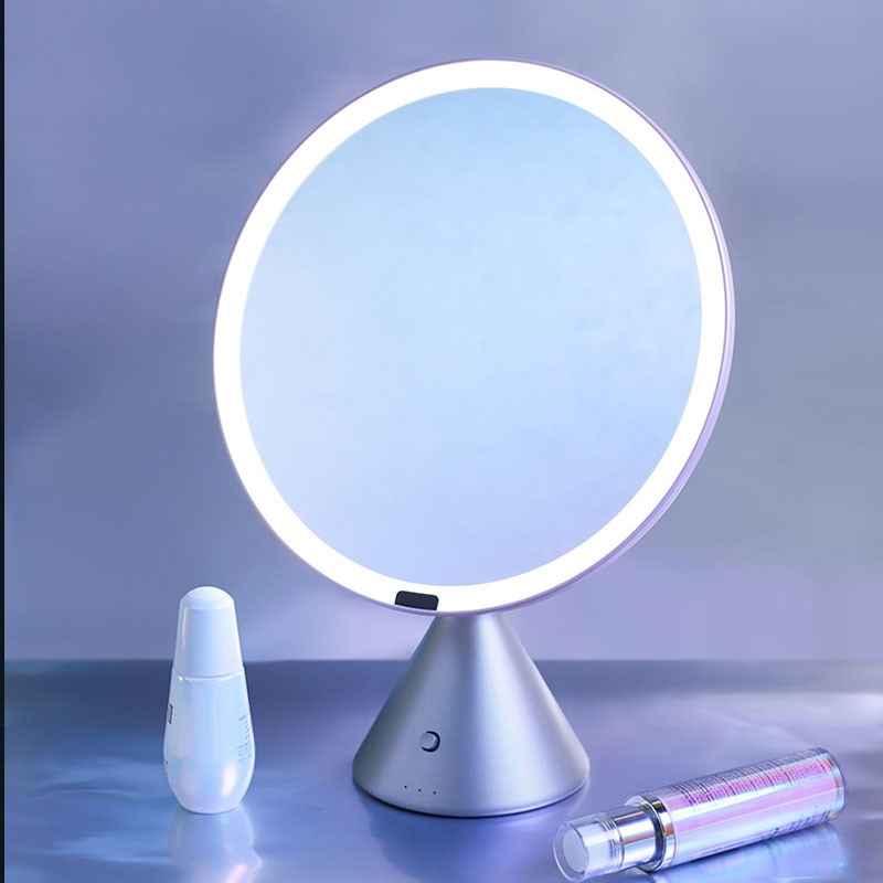 MUID大圆化妆镜桌面台式LED带灯智能梳妆台补光化妆镜子美妆宿舍_虎窝淘