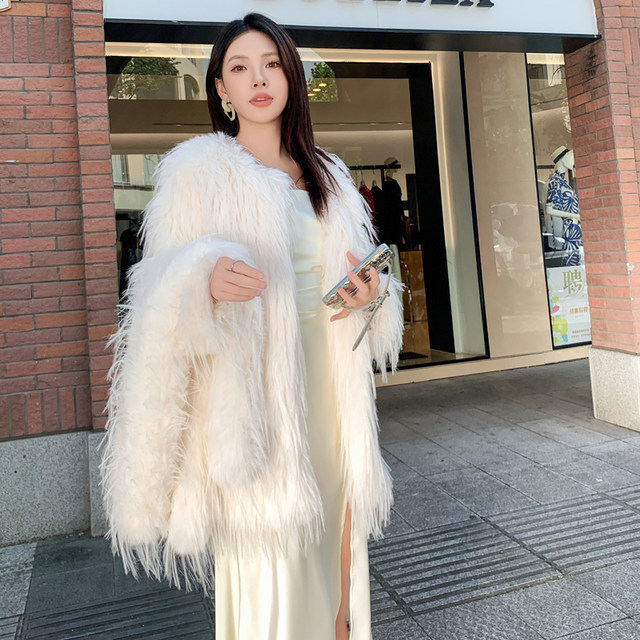 2025 autumn and winter new niche white turkey fur coat imitation ...