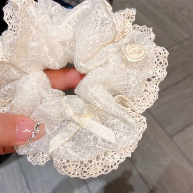 Lace hair band, cream white lace fairy head flower, Korean internet ...