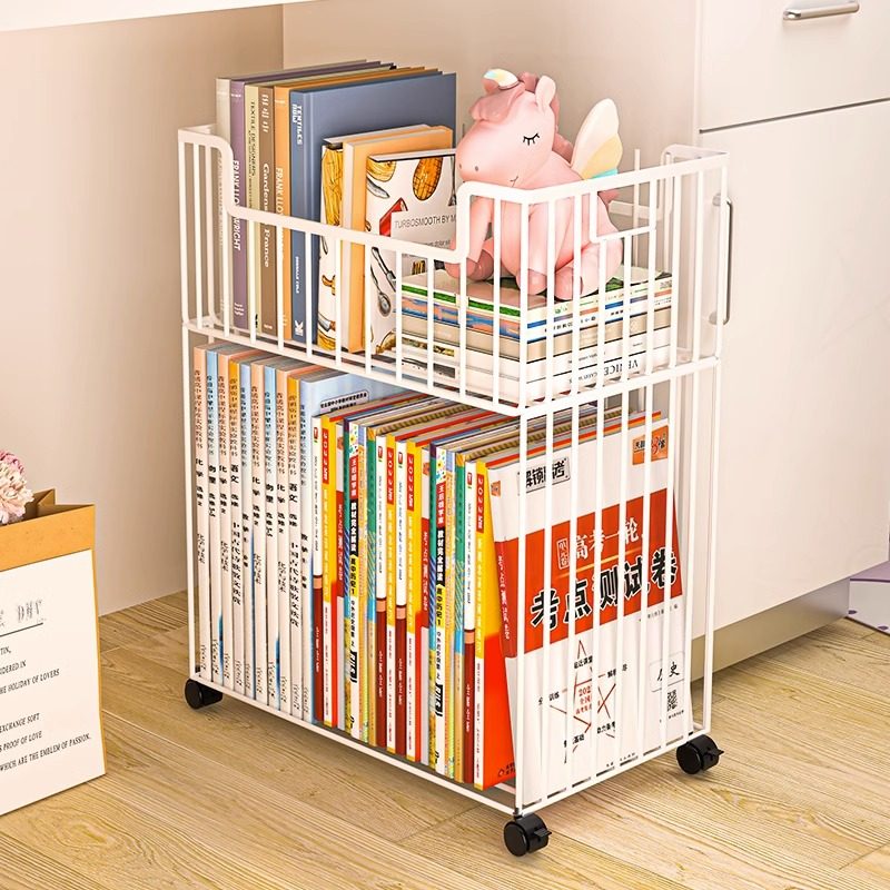 桌下置物架书桌旁小书架可移动落地办公桌边学生书本书包收纳滑轮_虎窝淘