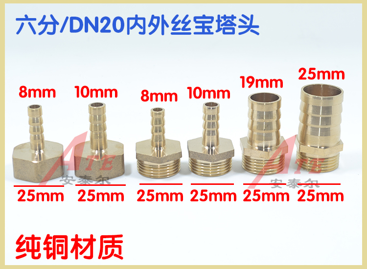 宝塔头六分DN20内丝 6分外丝转接头快插格林头8/10/19/25mm软水皮_虎窝淘