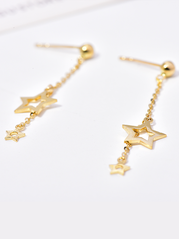 首尔k金纯10k 14k金黄金耳钉 2023新款潮光面五角星彩金耳线单只_虎窝淘