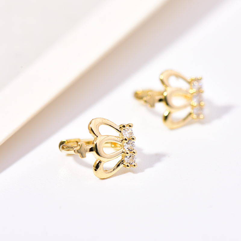 首尔k金纯10k/14k金黄金首饰耳扣个性迷你锆石皇冠耳环耳骨环女_虎窝淘