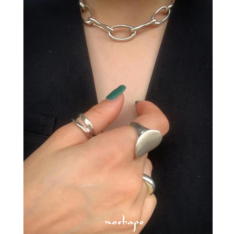 EnSage 925纯银日本椭圆素面盾牌银币戒指指环小众设计师手工_虎窝淘